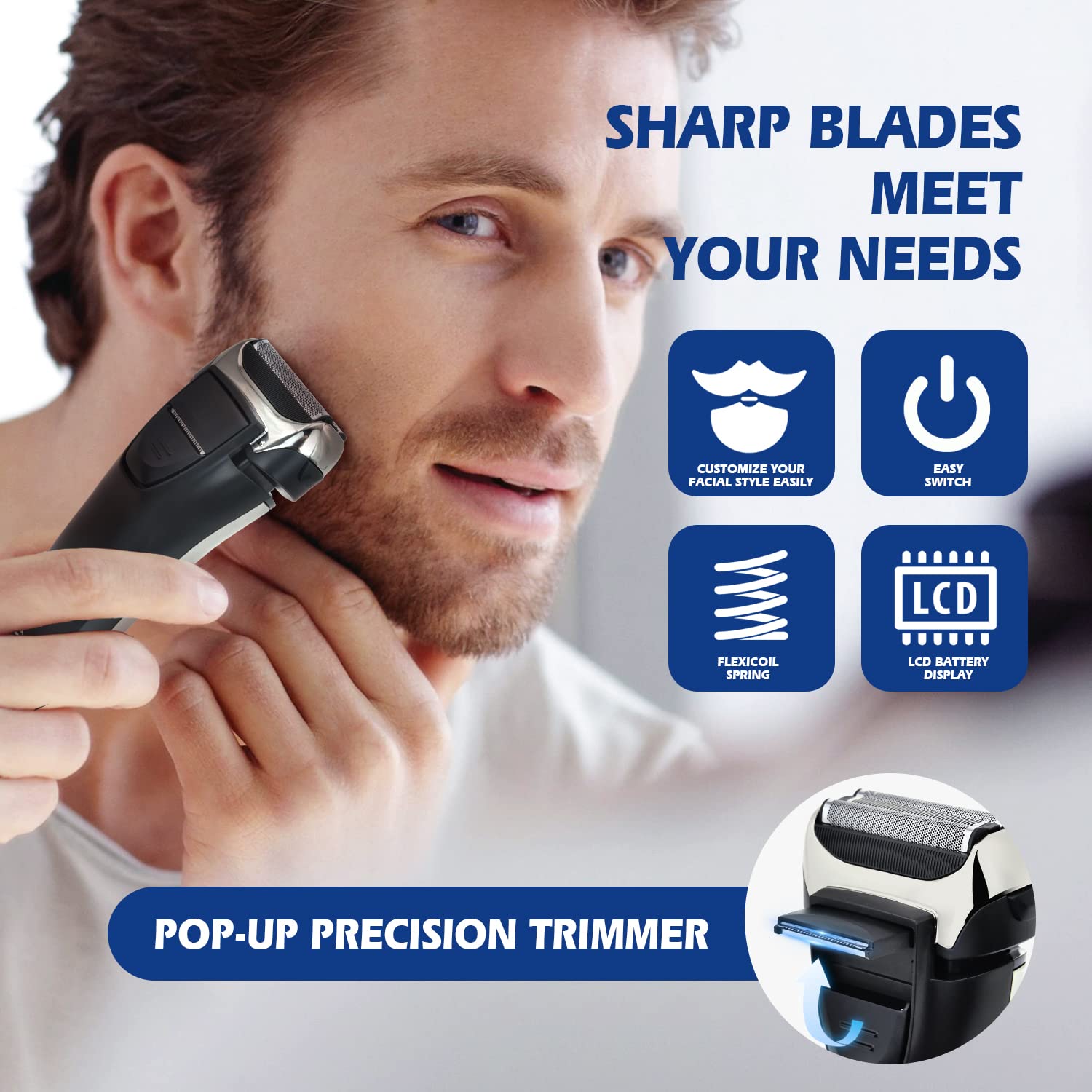 DSP® Electric Cordless Foil Razors for Men Rechargeable Wet & Dry Shavers with Pop-Up Trimmer & IPX 6 Waterproof & LED Display