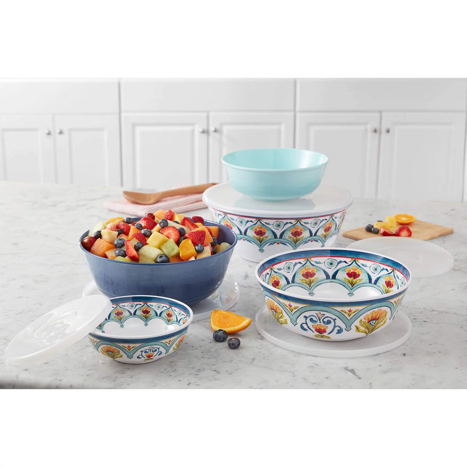 Birsppy ATAZUA ANGIEHAIE Member's Mark 5-Piece Melamine Mixing Bowl Set with Lids (Talavera)