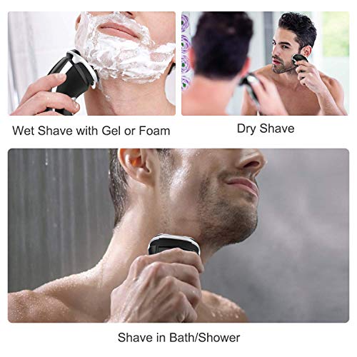 MAX-T Men's Electric Shaver - Corded and Cordless Rechargeable 3D Rotary Shaver Razor for Men with Pop-up Sideburn Trimmer Wet and Dry Painless 100-240V Black