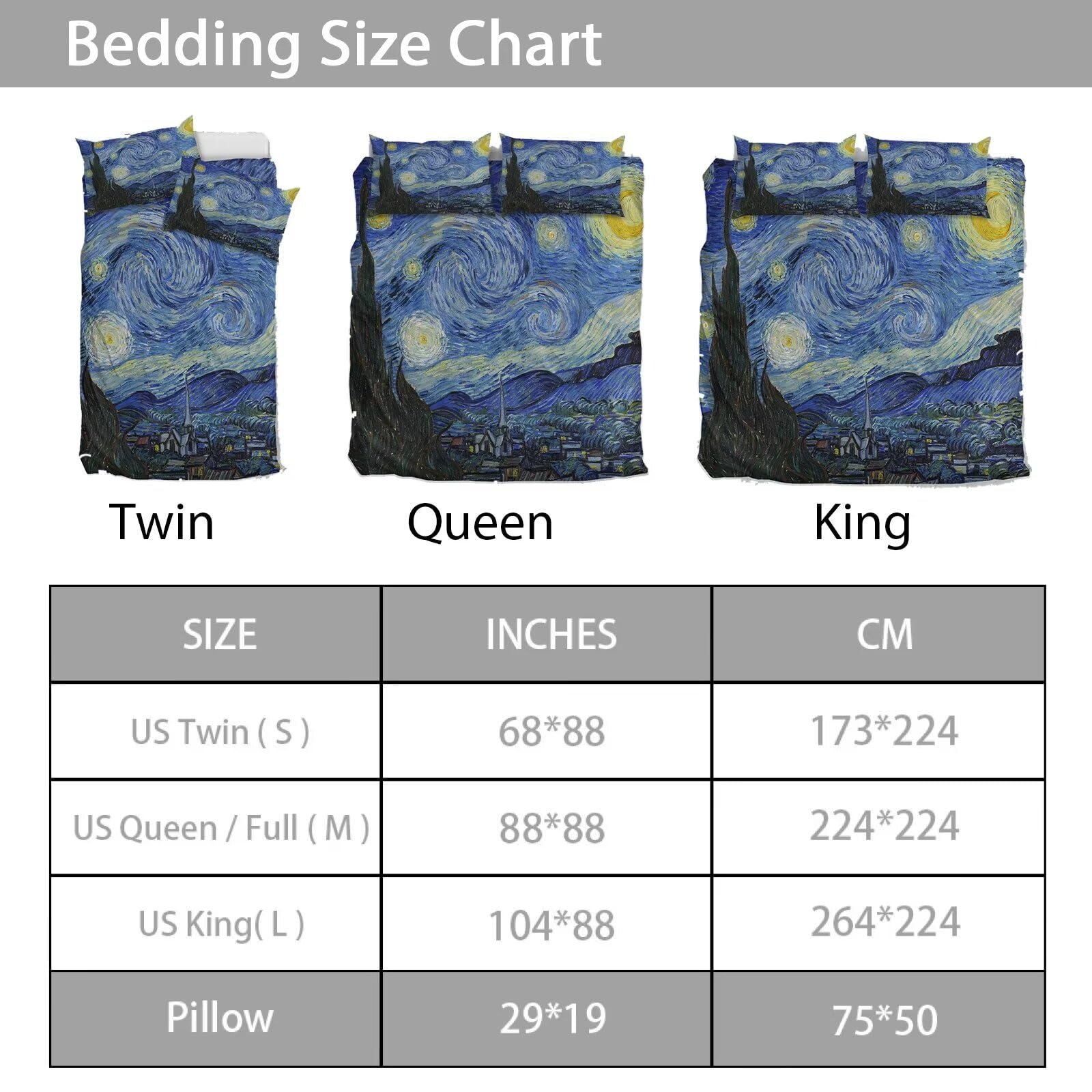 Gearider Starry Night Comforter Cover 3 Pcs Van Gogh Artwork Duvet Covers Bedspread Abstract Bedding Set Twin Size Bed Set (1 Duvet Cover 2 Pillowcases)