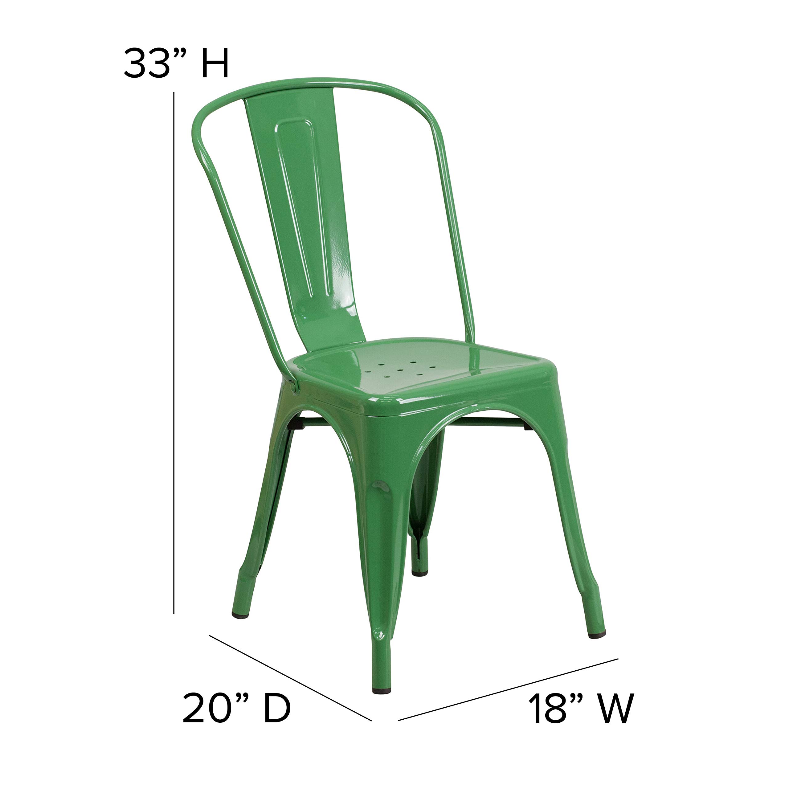 EMMA + OLIVER 4 Pack Green Metal Indoor-Outdoor Stackable Chair - Restaurant Chair - Bistro Chair