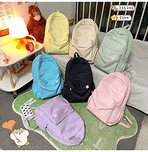 MQUN Kawaii Aesthetic Backpack School Backpack Nylon Waterproof Solid Color Backpack Teen College