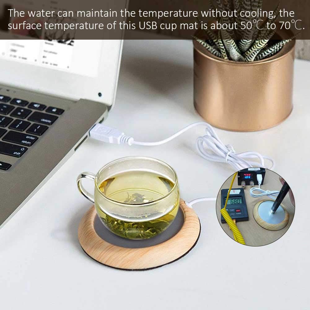 Creative USB Wood Insulation Grain Cup Heat Beverage Mug Mat Warmer Office Tea Milk Coffee Felt Heater Pad Coaster(Bright Wooden Grain)