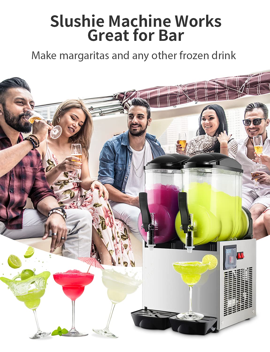 Commercial Slushy Machine 24L Double Tank Frozen Drink Machine 1050W Stainless Steel Margarita Wine Slush Smoothies Maker for Restaurant Bar Party
