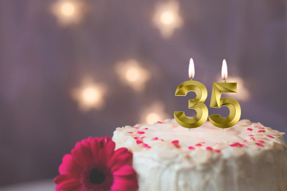 Gold 35th & 53rd Birthday Candles,Gold Number 35 53 Cake Topper for Birthday Decorations Party Decoration