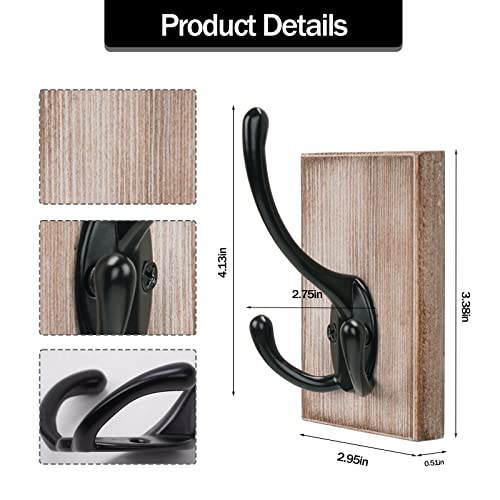 OLBET Rustic Farmhouse Towel Hooks for Bathroom Wall Mounted - Rustic Wall Hooks for Hanging Coats - 2 Pack - Retro Iron Wood Hooks - Classical Heavy Duty Hangers for Your House - Weathered White
