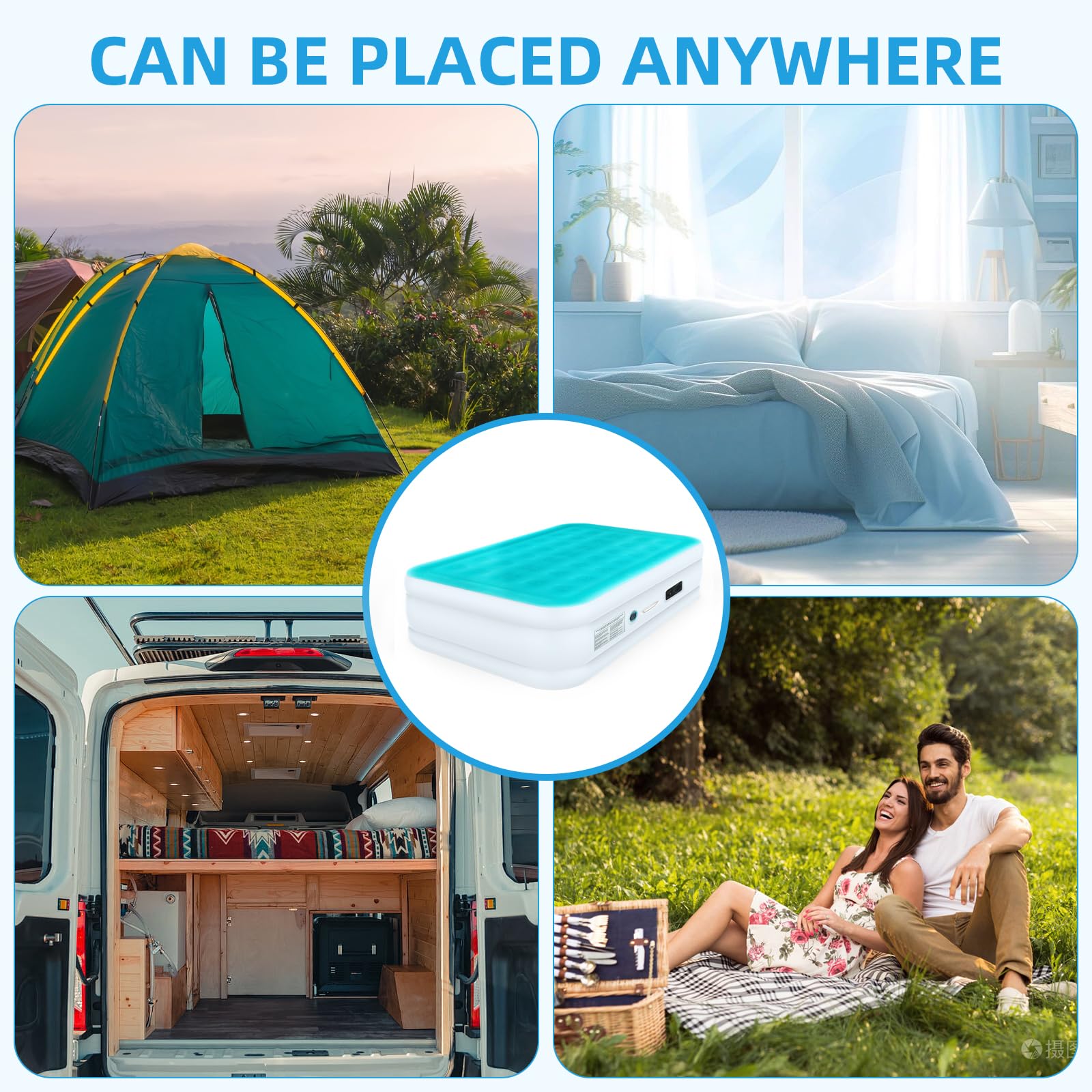 TWUBLK Air Mattress Full AirBed Inflatable/deflatable 18" Built in Pump (Blue)