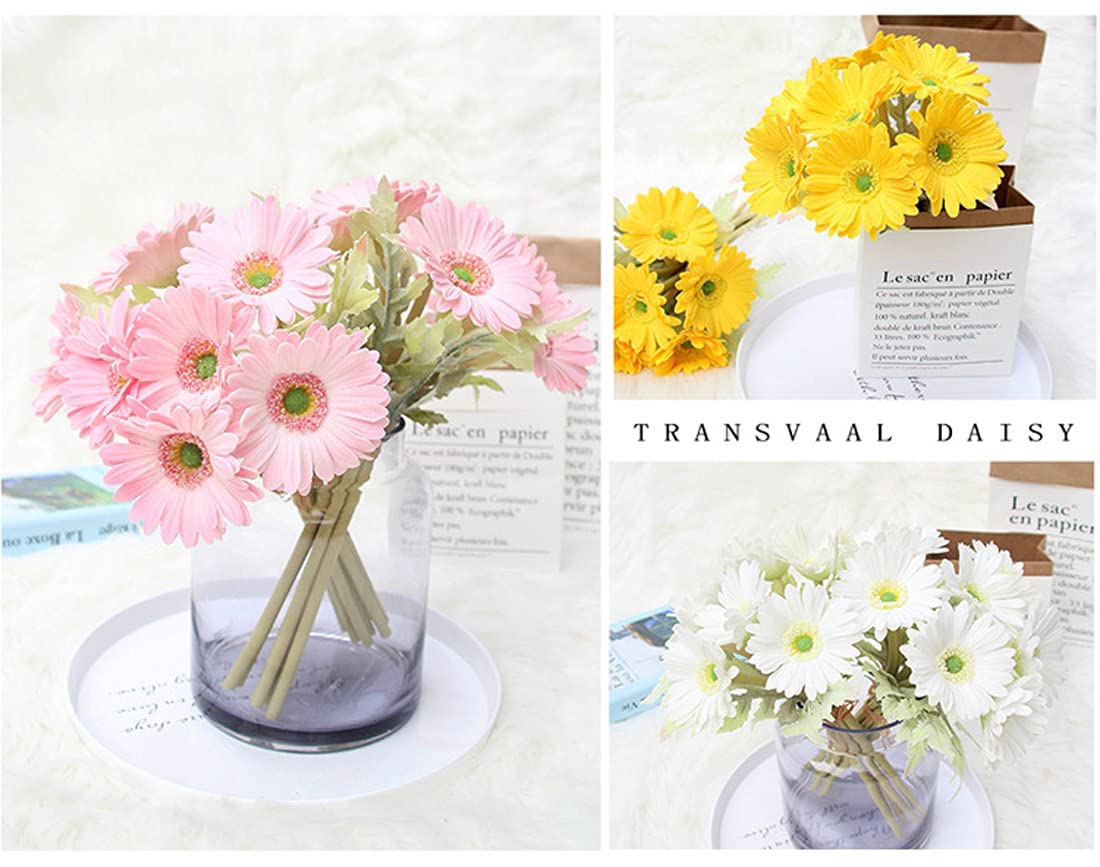 Qingriver 1 Bouquet(7 Stems) PU Gerbera Jamesonii African Daisy Artificial Flowers for Home Garden Wedding Party Decor (Orange&Yellow)