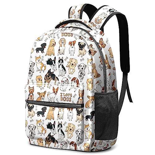 HELVOON Puppy Kids School Backpack for Girls Boys Travel Backpack for Women Men 12.6 x 6.3 x 16 in, Laptop Notebook School Bag, Stylish Casual Daypack Shoulder Bag Dogs
