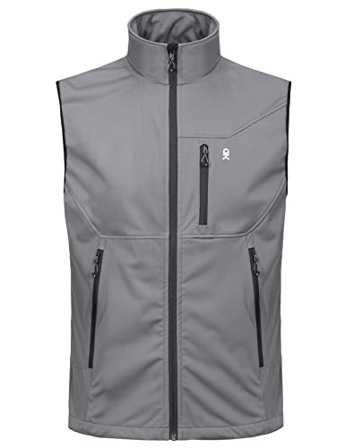 Little Donkey Andy Men's Lightweight Softshell Vest, Windproof Sleeveless Jacket for Travel Hiking Running Golf Gray XL