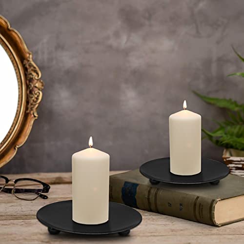 Iimin Iron Plate Candle HolderBlack Pillar Candle Holders for Table,Decorative Pillar Candle Plate,Pedestal Candle Stand for LED & Wax Candles, and Wax Candles Taper Incense Cones(4 Pcs)