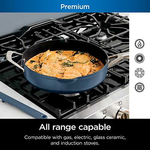 Ninja CW102BL Foodi NeverStick PossiblePan, Premium Set with 4-Quart Capacity Pan, Steamer/Strainer Basket, Glass Lid & Integrated Spatula, Nonstick, Durable & Oven Safe to 500°F, Macaron Blue