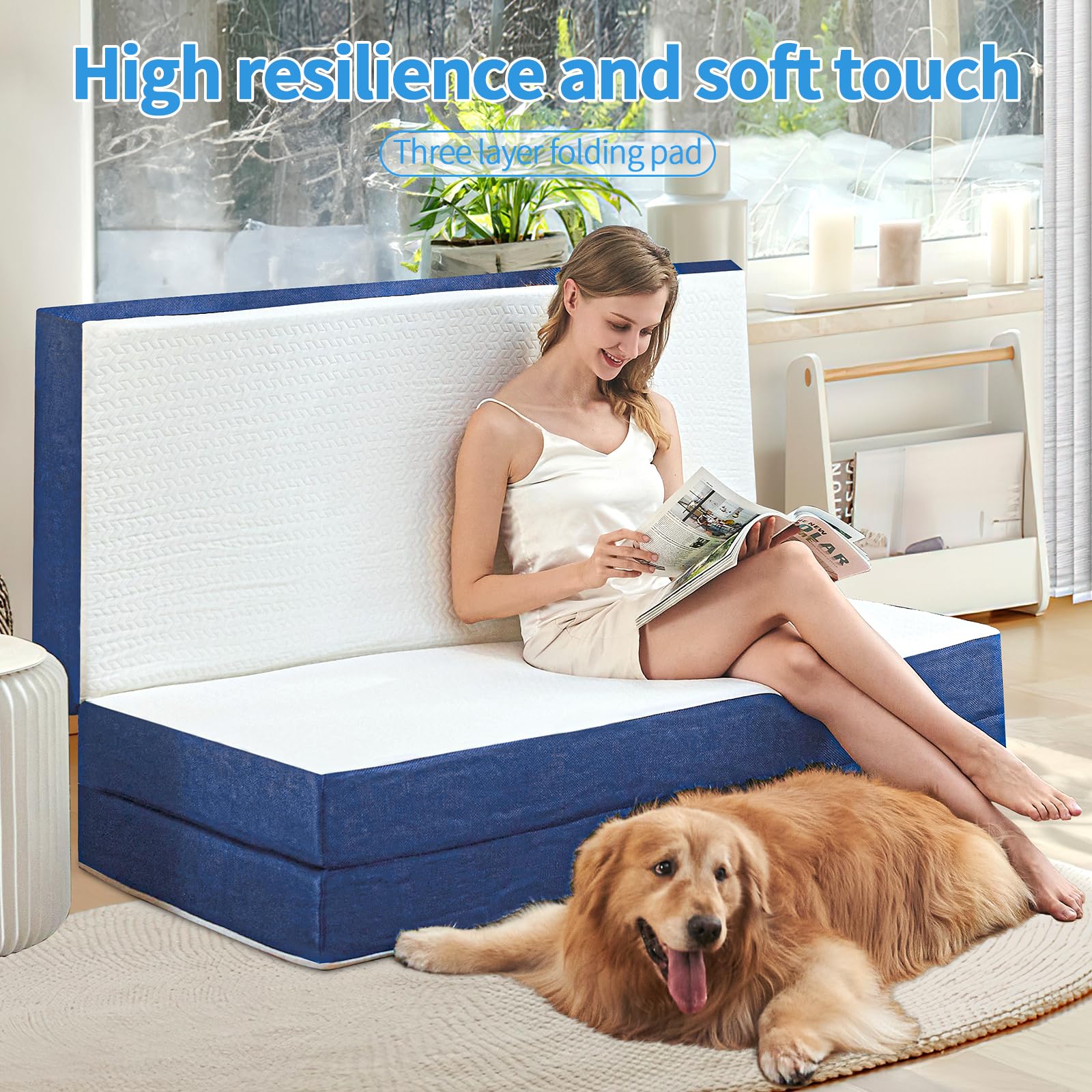 Folding Mattress Queen Size, Memory Foam 6 inch Tri Portable Trifold Mattress Topper Queen with Breathable & Washable Cover, Foldable Guest Bed for Camping, 58"x78"x6"