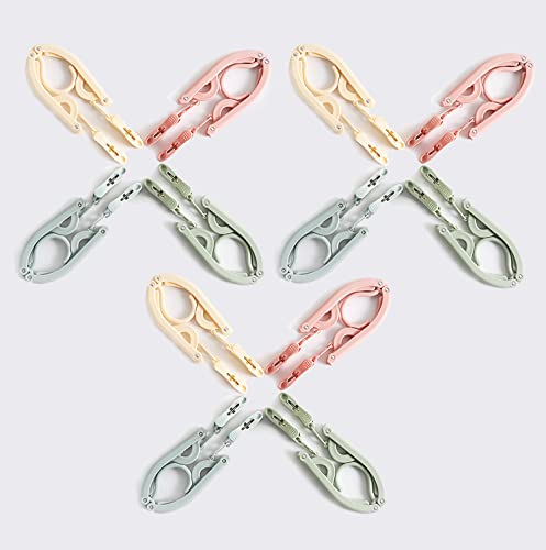 Iimin Portable Folding Travel Clothes Hangers with Clips Travel Accessories,Foldable Non-Slip Lightweight Shirts Socks Underwear Clothes Hangers Drying Rack for Home Outdoor Travel(12 Pcs)