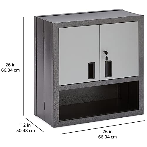 ROCKPOINT Buttom Open Drawer Wall Foldable Storeage Cabinets with Doors,Garage Storage Cabinet 2 Shelves & Locker,Metal Grey