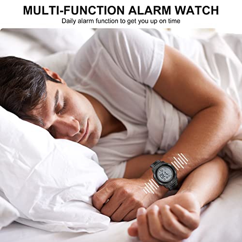 GOLDEN HOUR Mens Waterproof Digital Sport Watches Wide Screen Easy Read Display Military Style with Black Rubber Strap