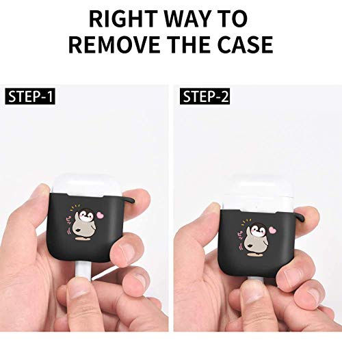 MAYCARI Cute Penguin Case for AirPods 2&1 with Keychain,(Black) Animals Design Protective Soft TPU Cover Compatible with Apple AirPods Charging Case for Girls&Boys