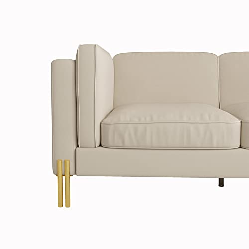 Lostcat Velvet Sofa Couch Mid Century Modern Upholstered 3-Seater Loveseat with Armrest and Stainless Steel Legs for Living Room, Apartment and Small Space, Beige