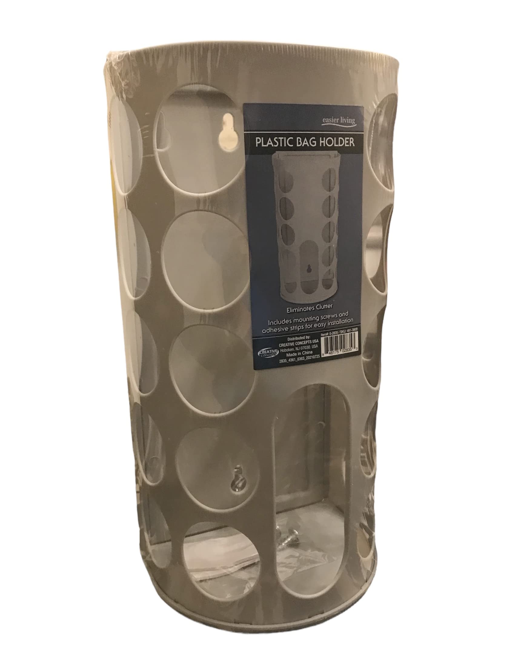 Easier Living Plastic Bag Holder (Wall mountable) Great for plastic bags, shopping bags, grocery bags, vinyl, and umbrellas, Light Gray