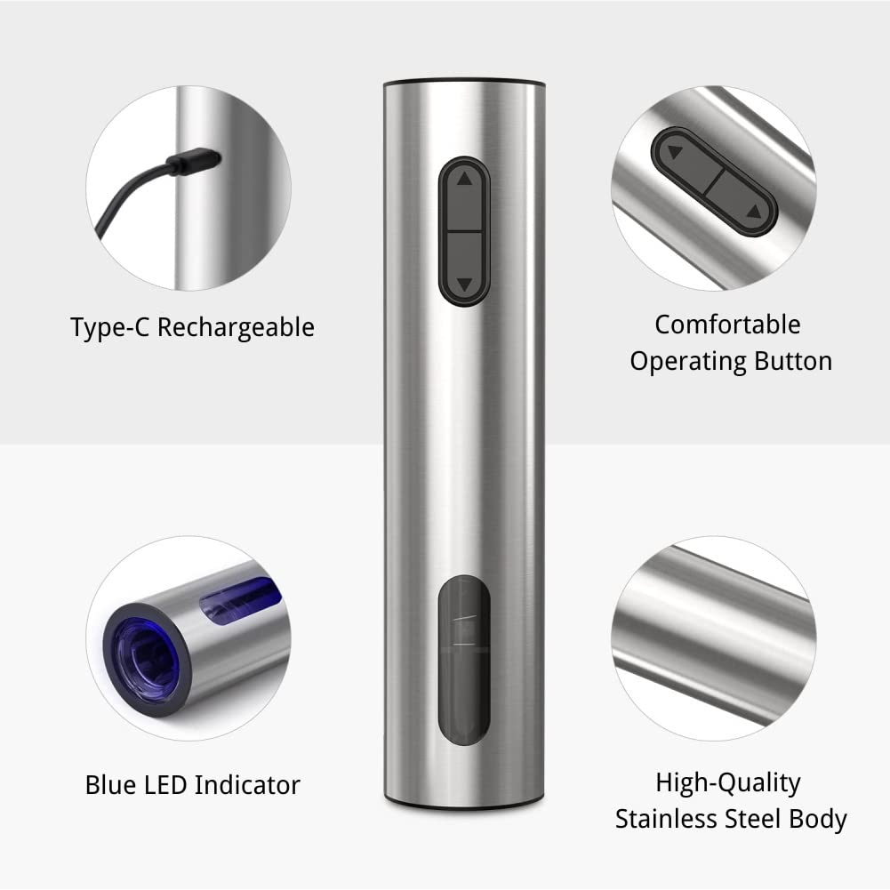 CIRCLE JOY Electric Wine Opener, USB Rechargeable Wine Bottle Opener, Automatic Corkscrew Set, Electronic Wine Opener, Sliver