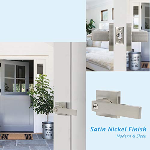Knobonly Keyed Alike Entry Door Levers One Keyway Entrance/Front Door Handles with Same Keys Satin Nickel, Heavy Duty Keyed Exterior Door Locksets Door Handle Set, Combo Pack of 3