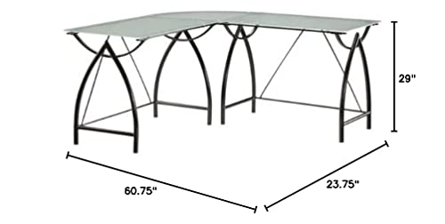 OSP Home Furnishings Newport L-Shaped Computer Desk with Frosted Tempered Glass Top and Black Powder Coated Steel Frame (NWP25L-BK)