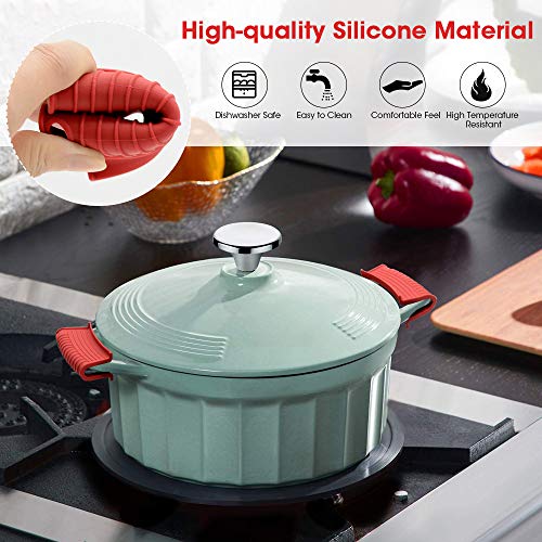 OMGREI Silicone Assist Hot Pan Handle Holder Hot Skillet Handle Covers Pot Holder Sleeve Cast Iron Skillets Nonslip Heat Resistant for Enameled Griddles Casserole Frying Pans Cookware(4PACK) (Red)