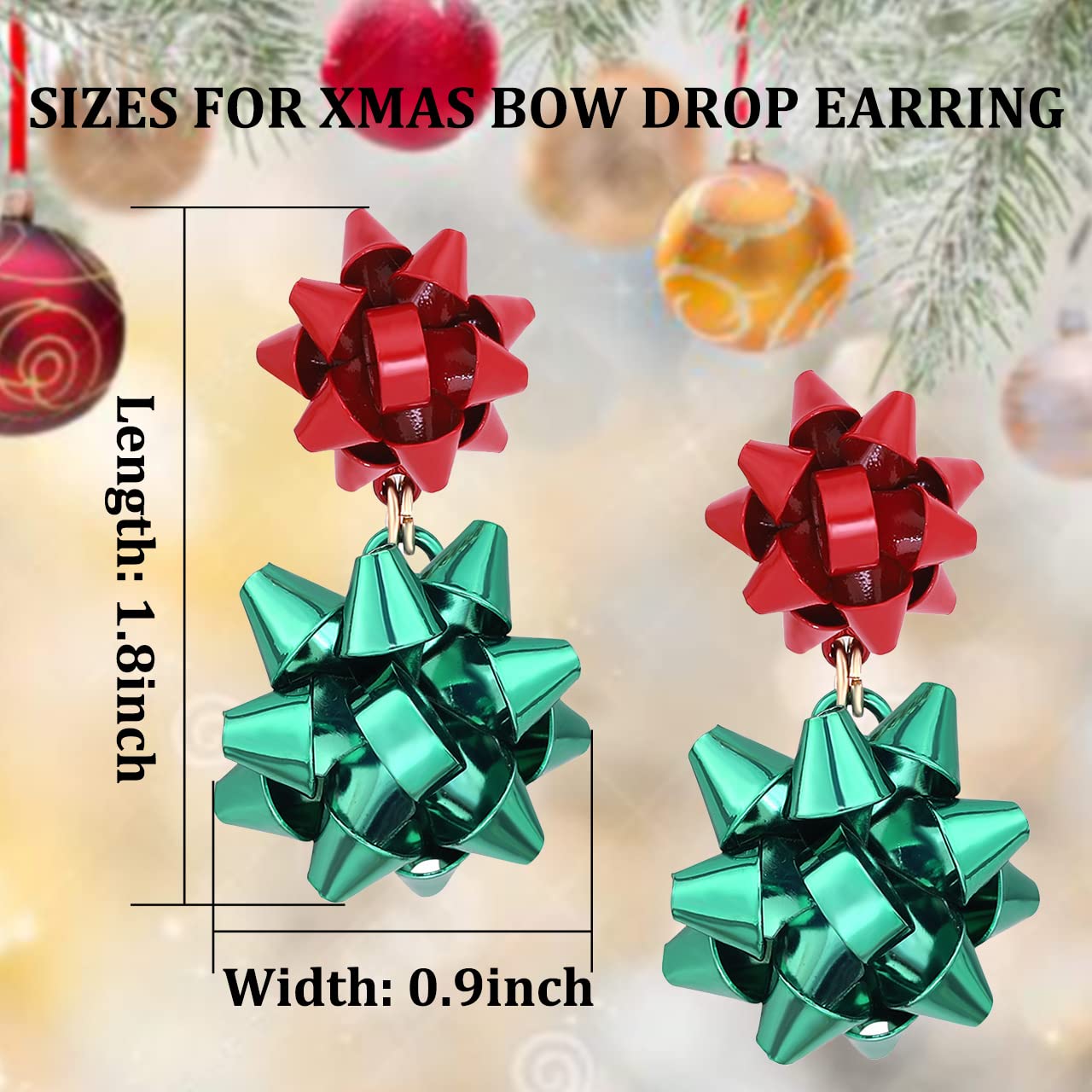 CEALXHENY Christmas Earrings for Women Festive Bow Drop Dangle Earrings Gift Stud Earrings Set for Women (A Red+Green)