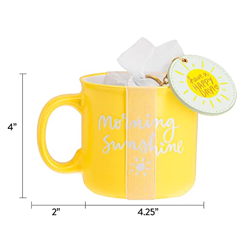 Eccolo Ceramic Coffee Mug and Keychain Charm, Large Tea Mug, Dishwasher/Microwave Safe - “Morning Sunshine”, Keychain and Stoneware Coffee Mug Set by Dayna Lee (Yellow, 19.6 oz)