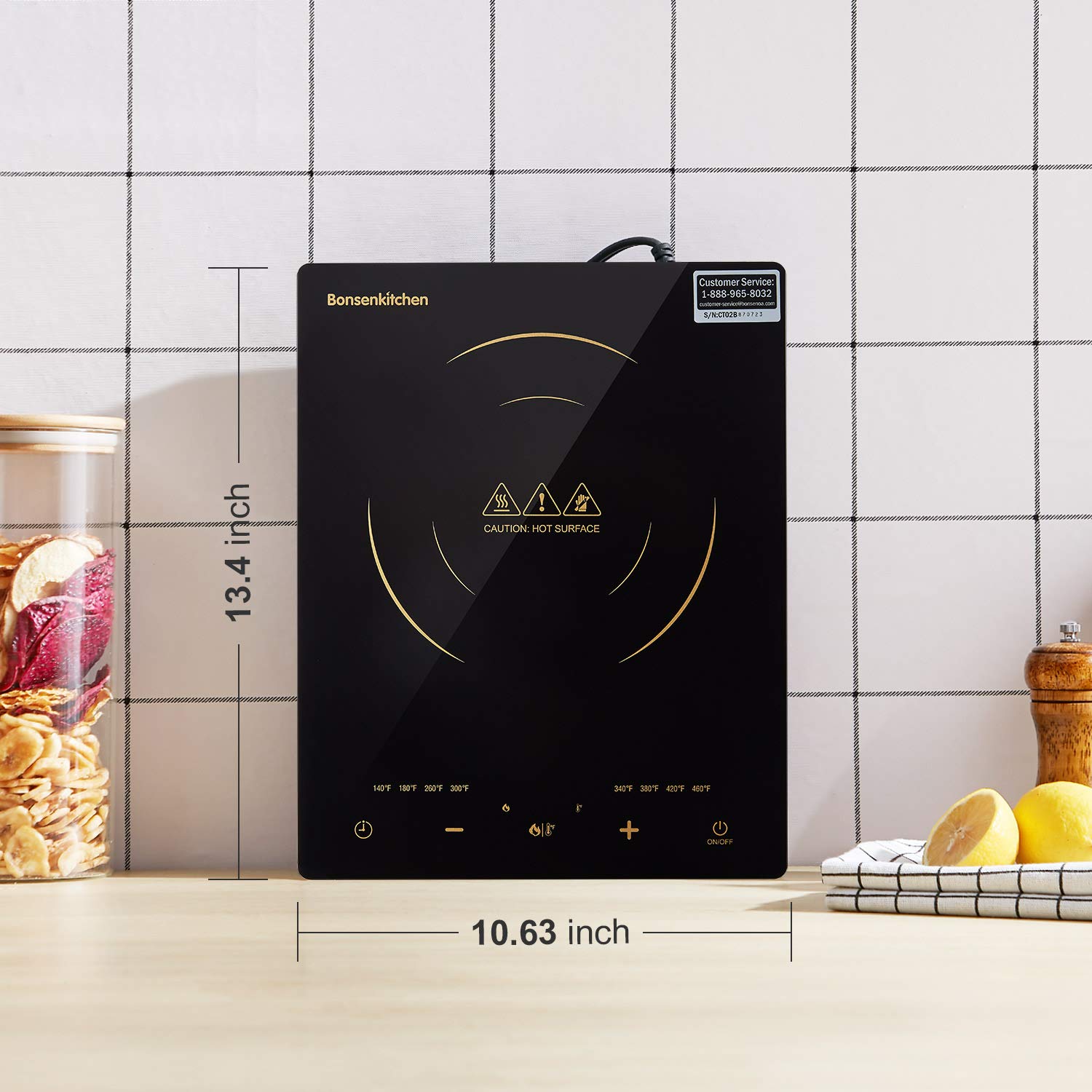 Bonsenkitchen 1800W Portable Induction Cooktop w ETL Approved, Electric Single Countertop Burner with LCD Touch Screen Sensor and Digital Timer