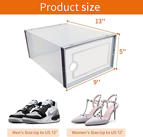 ikaufen 12 Pack Shoe Storage Box, Space Saving Shoe Boxes Clear Plastic Stackable Organizer with Lids for Closet, Foldable Sneaker Containers Bins Holders