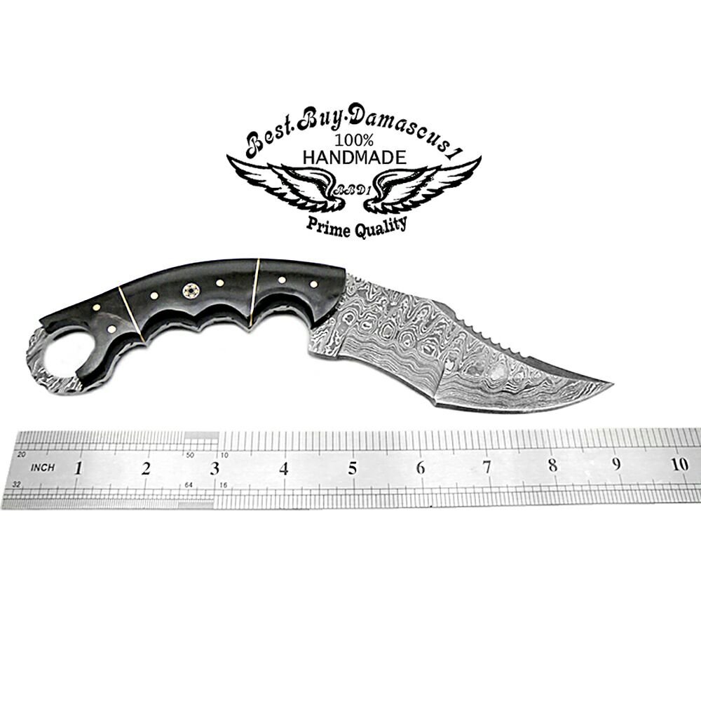 Buffalo Horn 9.5'' Fixed Blade Custom Handmade Knife Damascus Steel Hunting Knife karambit Hunting Damascus Steel Knives Prime Quality Fixed Blade Hunting Knife