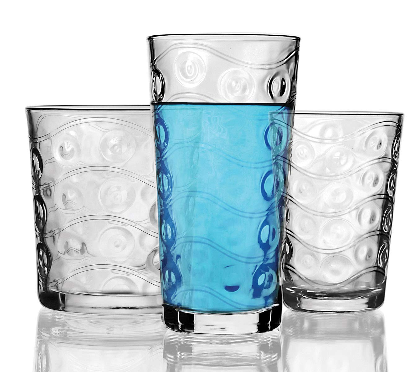 Circleware Cosmo Huge 16-Piece Glassware Set of Highball Tumbler Drinking Glasses and Whiskey Cups for Water, Beer, Juice, Ice Tea Beverages, 8-15.75 oz & 8-12.5 oz, Parade