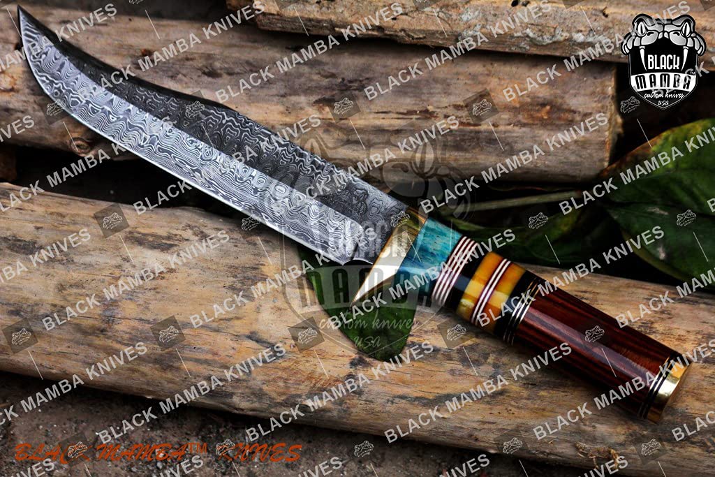 Black Mamba Knives BMK-105 Dragon Knife 12 Long 7 Blade 9.5 Ounce Damascus Hunting Fixed Blade Bowie Knife Hand Made Word Class knives