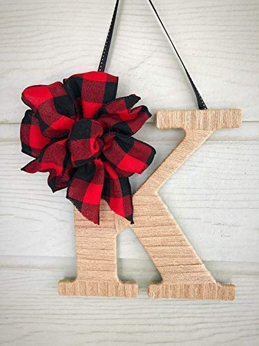 Buffalo Plaid Personalized Door Monogram-Burlap Front Door Decor Monogram-Door Decorations-Weatherproof