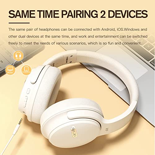 iKF K3-Wireless Bluetooth Headphones Call Noise Canceling Wired Headset Bass Stereo Sound 50 Hours Dual Device Connection for Smartphone Tablet Computer Games, Music(Pink)