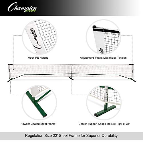 Champion Sports Portable Pickleball Net: Regulation Size Pickle Ball Net System - Easy Assembly Pickleball Nets with Carry Bag - 22β Wide x 36β Tall