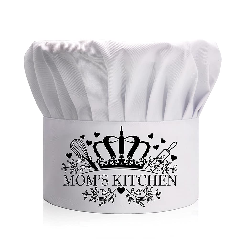 DYJYBMY Mom's Kitchen, Adult Adjustable Kitchen Cooking Hat with Elastic Band Chef Baker Cap White, Cooking Grilling BBQ Gifts for Woman, Wife, Mom, Her, Grandma