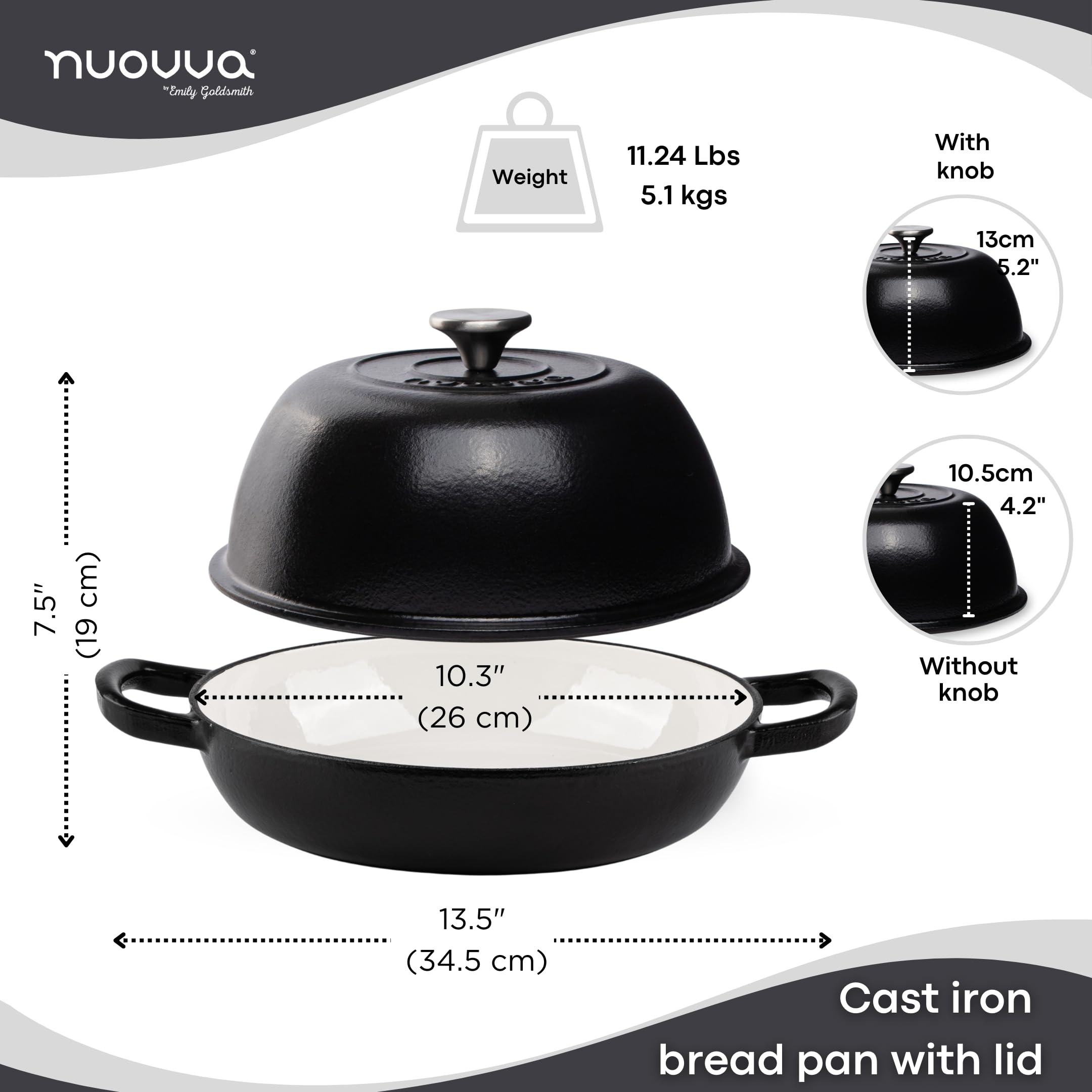 Enamelled Cast Iron Dutch Oven Pot – Dutch Oven For Sourdough Bread Baking – Cast Iron Bread Pot – Red, 6 Quarts, 22cm – by Nuovva