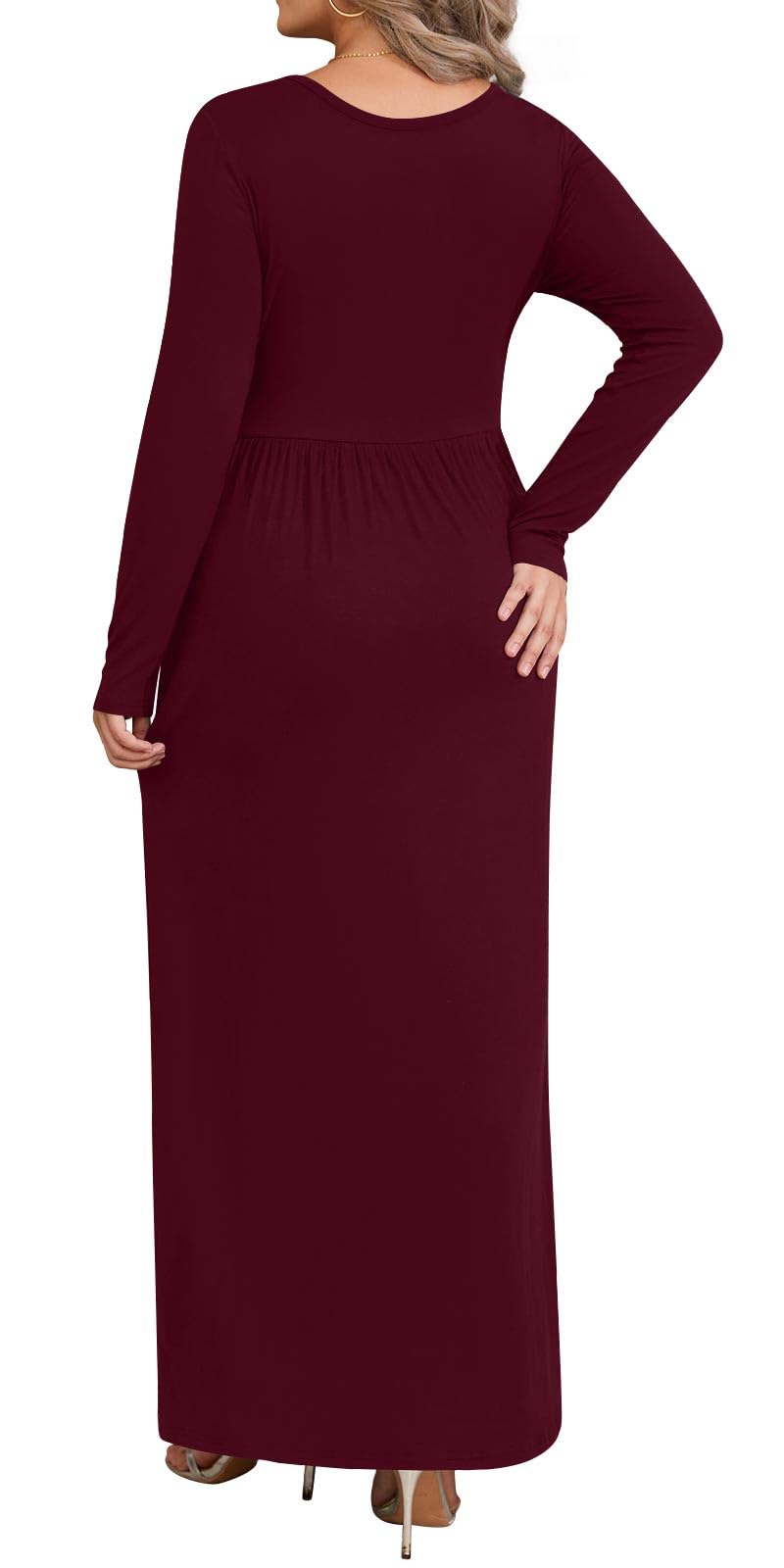 BISHUIGE Womens XL-6XL Casual Plus Size Maxi Dresses with Pockets 2XL, Wine Red