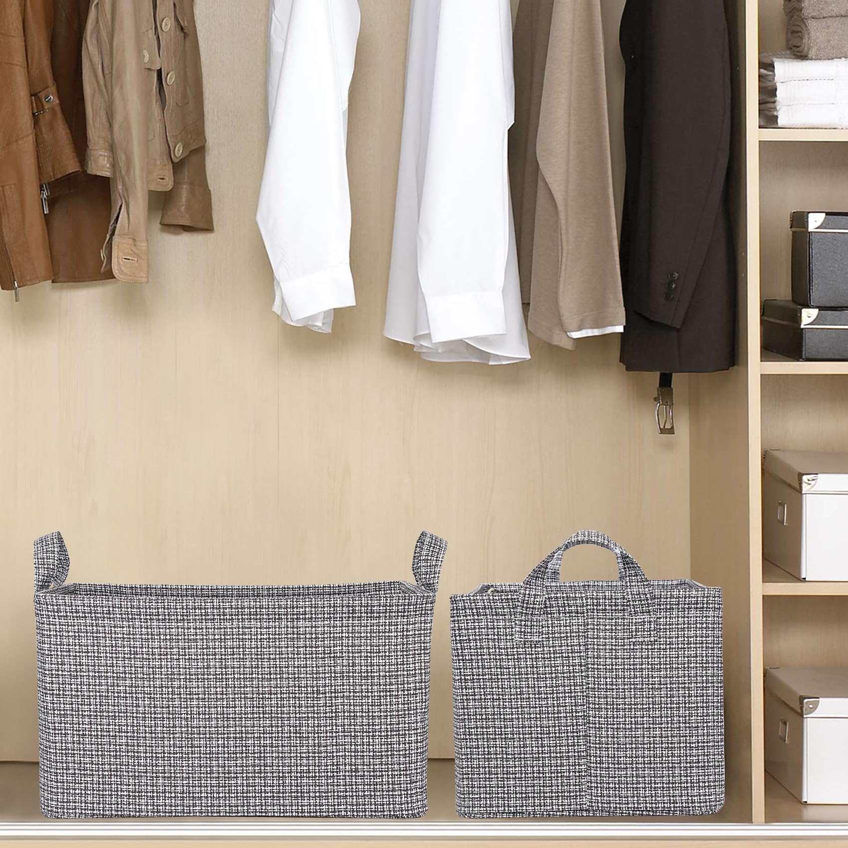 GOMAJI Storage Bins, Fabric Storage Baskets with Handles, Closet Organizer Bin for Clothes, Toys, Books, Nursery, Home Office, Black & White, 2-Pack, 14.75" L x 10.25" W x 8.25" H