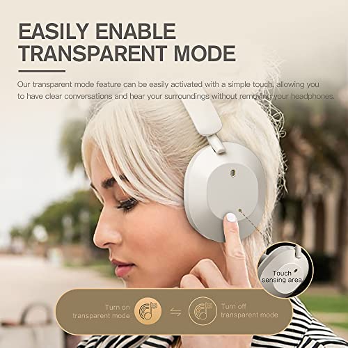 iKF Solo Hybrid Active Noise Cancelling Wireless Wired Headphones,130H Playtime,6EQ Sound Modes with Microphone, Foldable Lightweight Bluetooth V5.3 for Travel/Office/PC(Offwhite)
