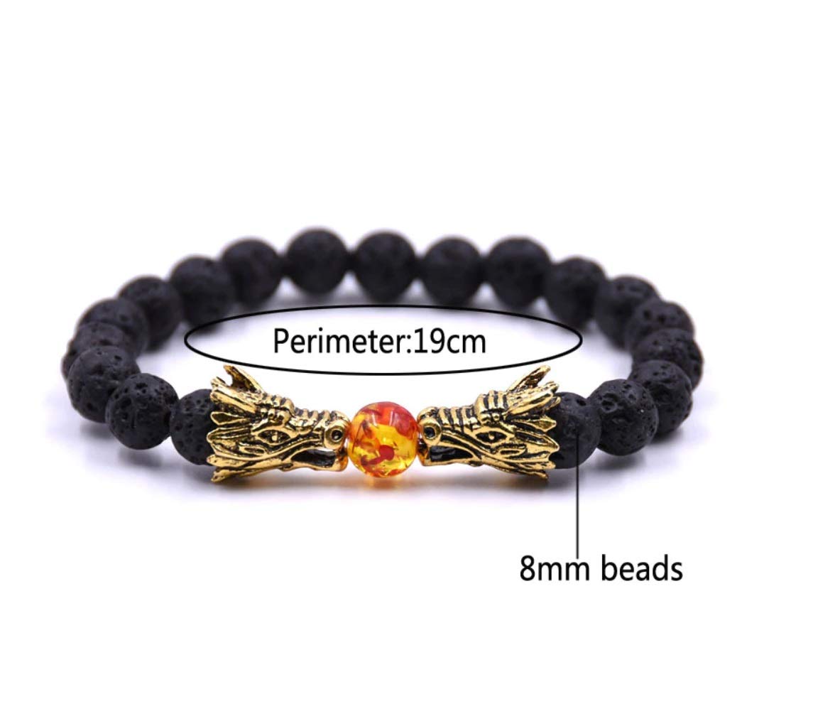 Chandria's Treasures Black Natural Lava Stone Dragon Head Energy Beads Bracelet