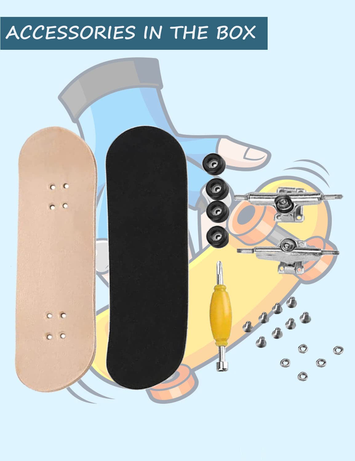 Weohoviy Finger Skateboard, Maple Wooden Fingerboard with Box Reduce Pressure and Ideal for Finger Skater, Kids (Light Blue)