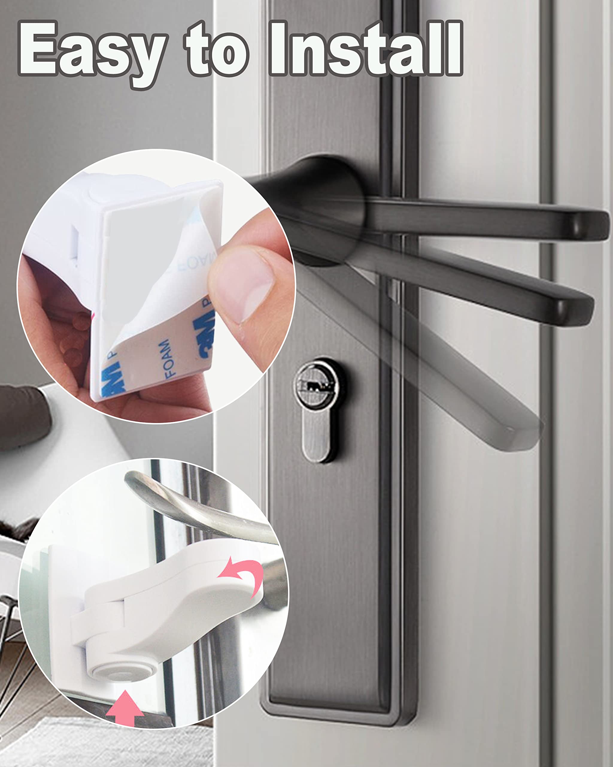 Door Lever Lock Child Proof, 4 Pack Safety Door Handles Lock Baby Proofing Locks Keep Faucet Switch Closed Strong Adhesive Easy Install No Drilling (White)