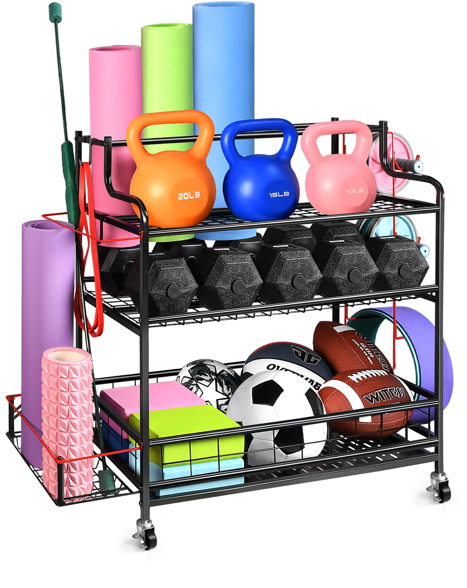 Dumbbell Rack Weight Stand SPIDERCAMP 4 Tier Yoga Mat Storage Rack Home Gym Storage Rack Upgraded Weight Rack for Dumbbells Workout Equipment Storage Organizer Garage Storage Rack With Lockable