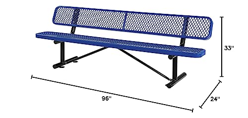 Global Industrial 96" L Expanded Metal Mesh Bench w/Back Rest, Blue