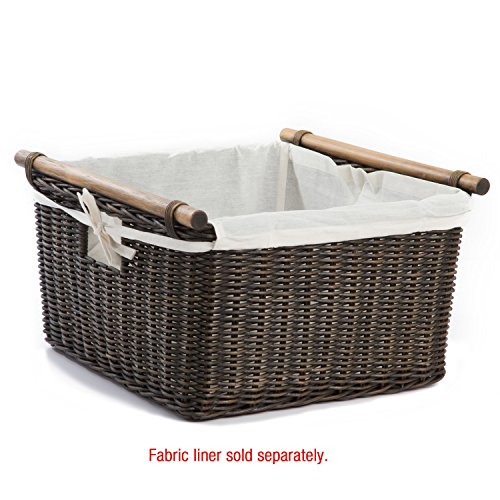The Basket Lady Deep Pole Handle Wicker Storage Basket, Small, 11.5 in L x 11.5 in W x 8 in H, Antique Walnut Brown