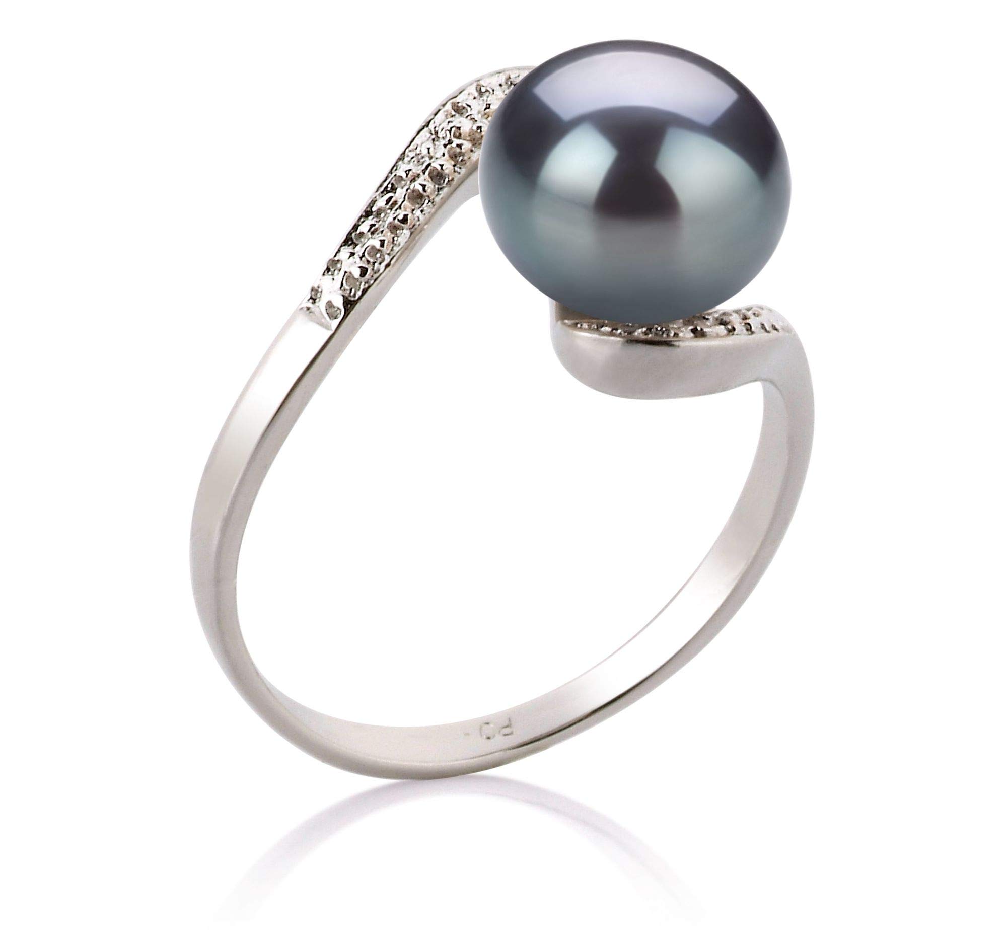 Chantel Black 9-10mm AA Quality Freshwater 925 Sterling Silver Cultured Pearl Ring For Women - Size-9