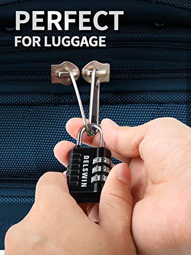 DELSWIN Combination Lock 3-Digit Small Padlock - 4Pcs Resettable Combo Lock for School Gym Locker, Outdoor, Fence, Gate, Waterproof Luggage Locks for Travel Backpack